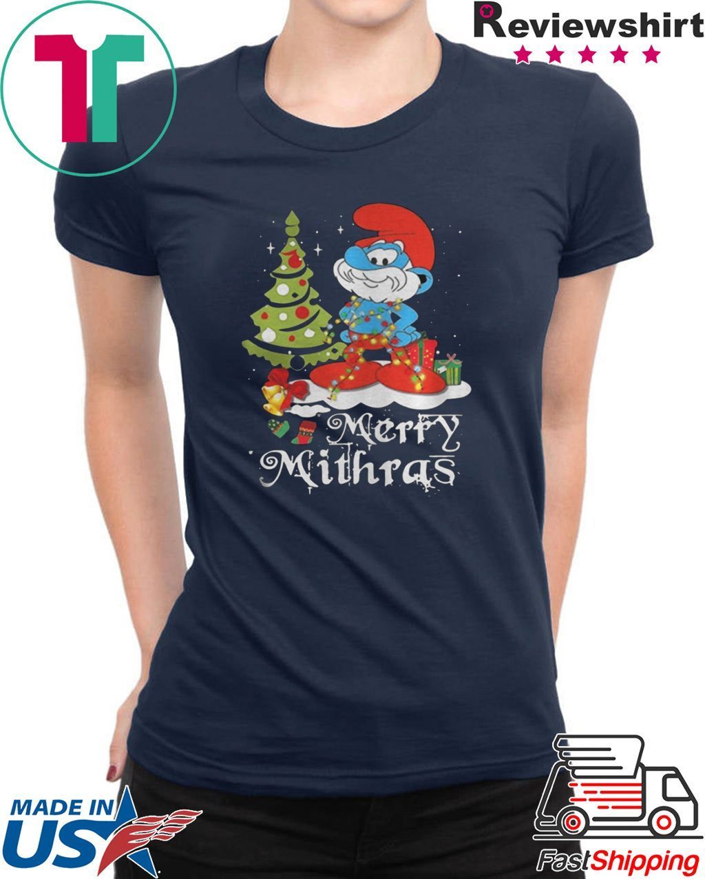 LES SCHTROUMPFS MERRY MITHRAS CHRISTMAS TREE SHIRT - Shirts owl