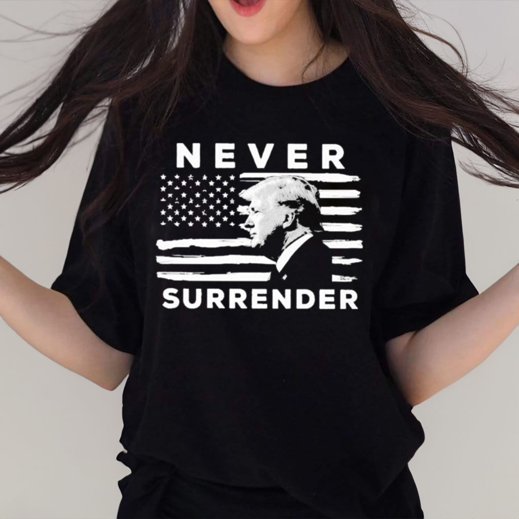 Donald Trump Never Surrender Mug Shot America Flag shirt - Shirts owl