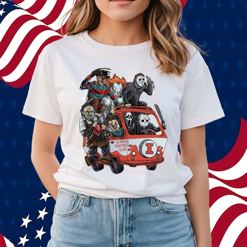Illinois Fighting Illini Horror Movies Characters Bus Halloween 2023 ...