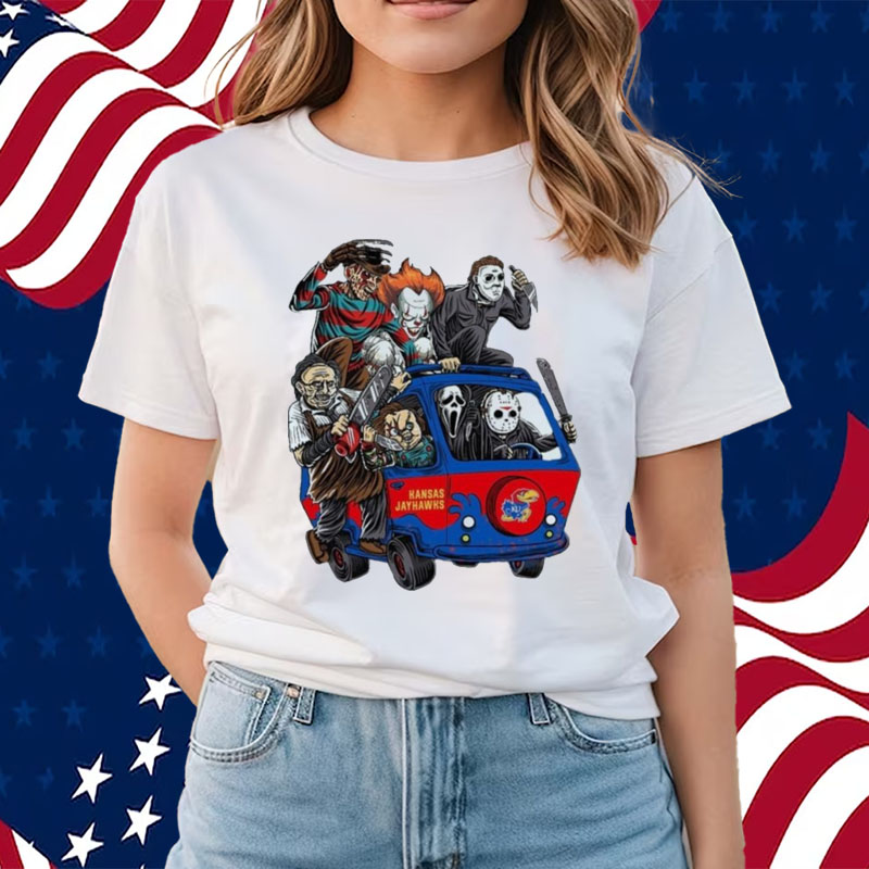 Kansas Jayhawks Horror Movies Characters Bus Halloween 2023 Shirt ...